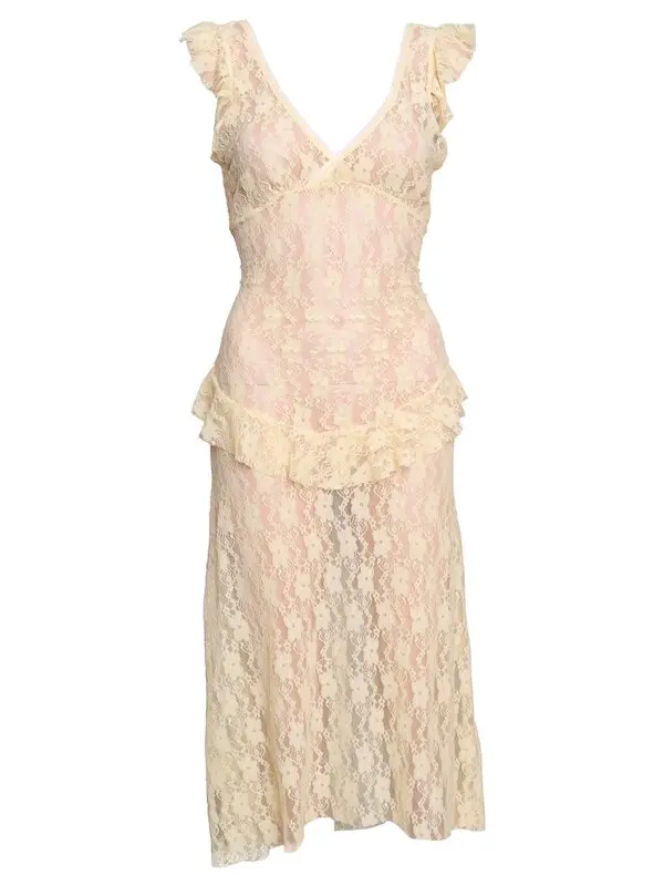 LOVE AND NOSTALGIA Summer Love Lace Midi Dress Lemon - Yellow