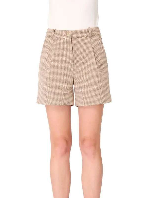 SMART AND JOY Micro Houndstooth Short Pants Beige - Brown