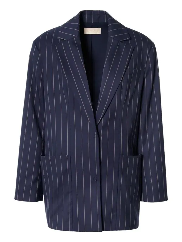 AGGI BY HALEWSKI Dora Mood Indigo Oversized Tennis Stripe Long Blazer - Blue