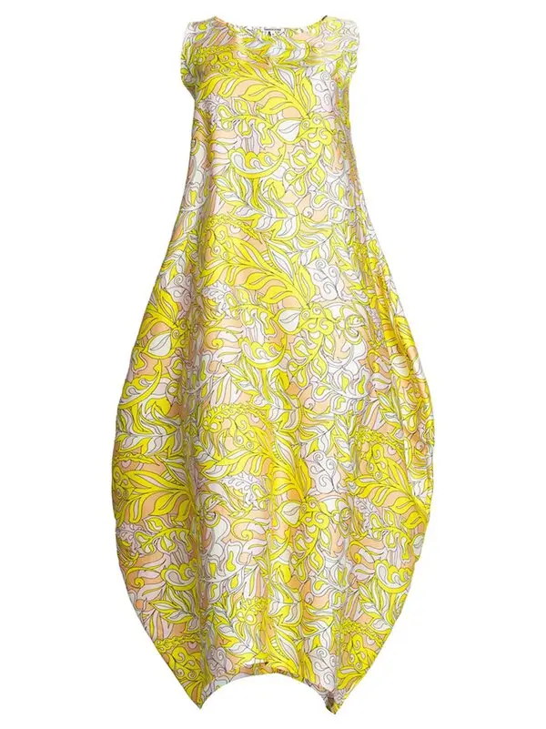 BIANCA POPP Semiballoon Dress In Pink Floral Print - Yellow