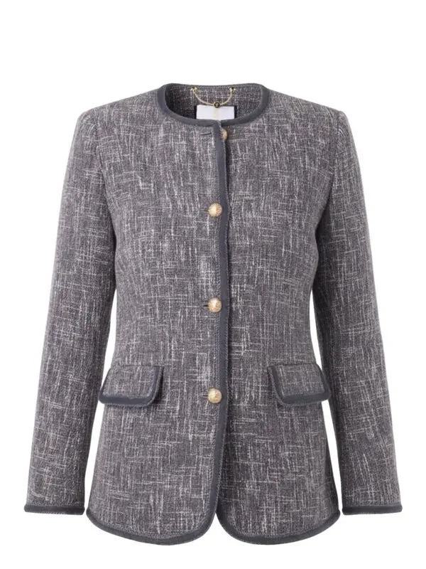 FRANCHETTI BOND Mirabella Navy Weave Long-line Jacket - Blue