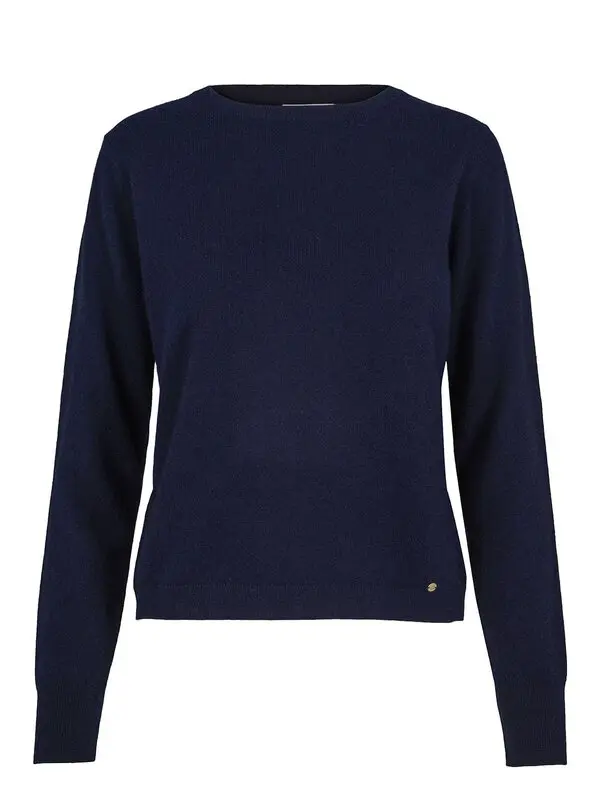 TIRILLM Sasha Basic Cashmere Pullover With Round Neck, Navy - Blue