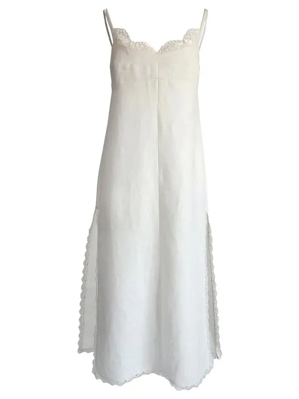 LANGNER Linen Beach Dress With Lace Details And Side Slits - White