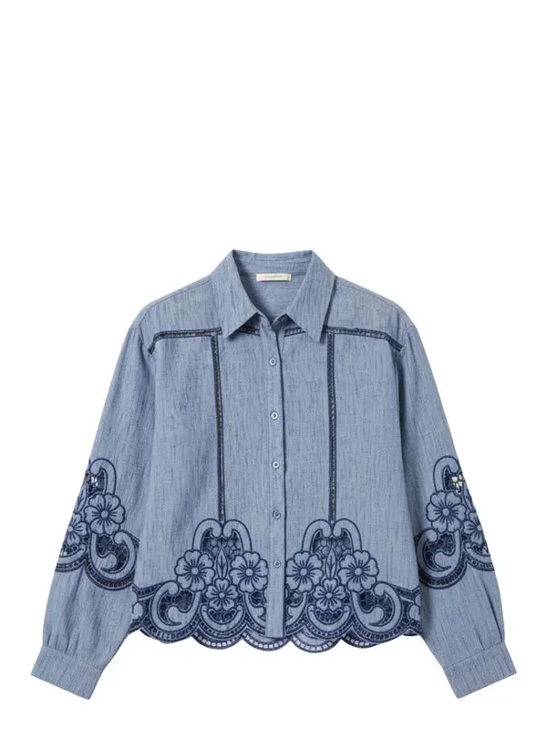 LATELIER LONDON Laser-cut Embroidered Cotton Shirt - Blue