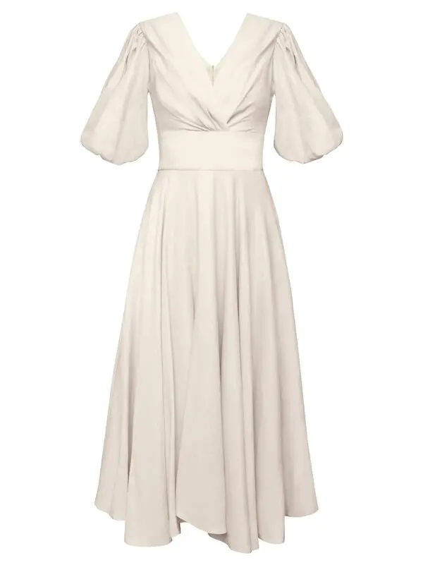 ALINA CERNATESCU Neutrals Swan Sustainble Linen Bamboo Cockail And Elegant Day-to-night Midi Dress - Beige