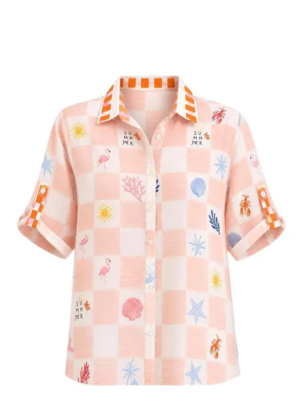 Loveist Store Angel Linen Blend Short Sleeve Shirt - Pink