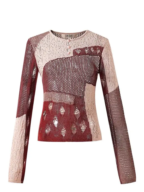 FULLY FASHIONING Brown / Red Razel Pullover - Brown/red