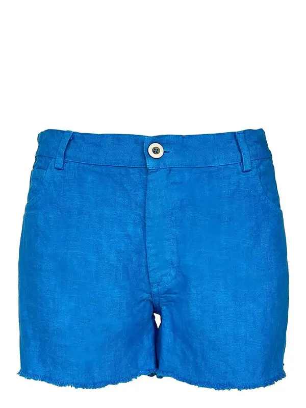 Haris Cotton Linen Cut Hem Shorts Sapphire - Blue