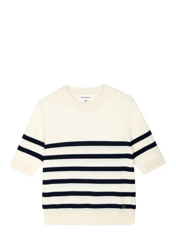 BEL CASHMERE White / Blue Roma Cashmere Sweater Stripped - White/blue