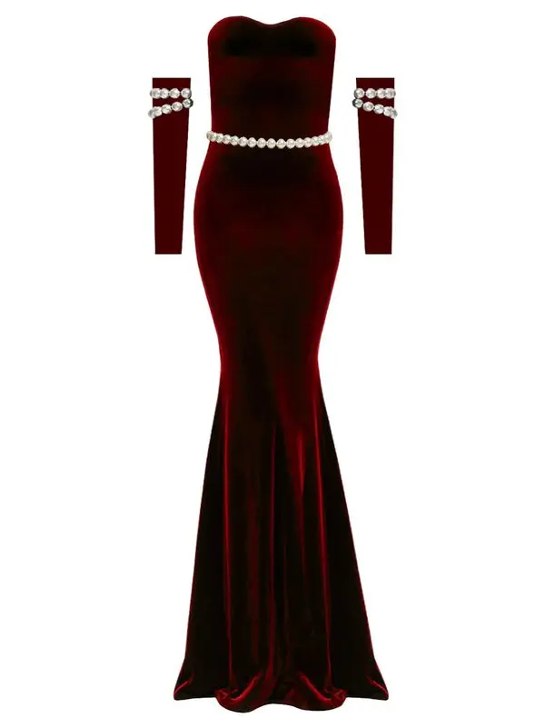 NUR KARAATA Eternal Pearl Dress - Red