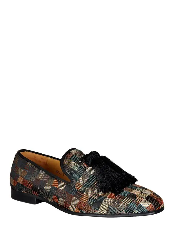 DAVID WEJ Alberto Square Embroidery Tassel Loafers Khaki - Brown