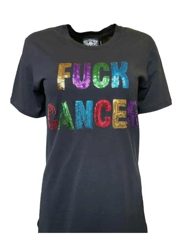 ANY OLD IRON Rainbow Fuck Cancer Sequin T-shirt - Black