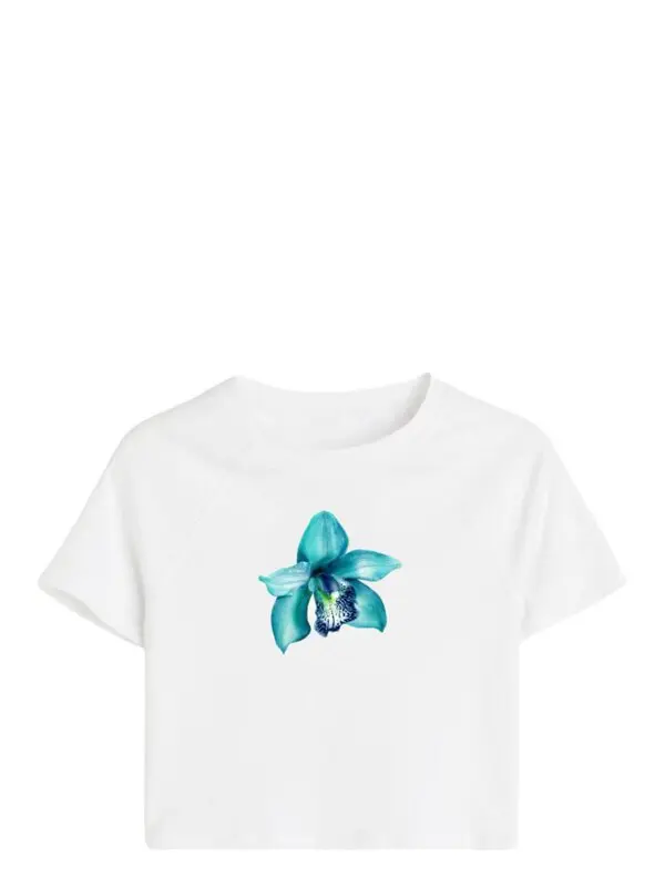 AURA & CO White / Blue Teal Lily Baby Tee - White/blue