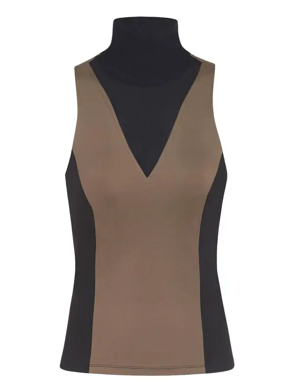 BENNU Mock Neck Top, & Dark Olive - Black