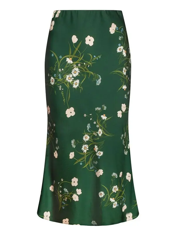 URBAN TOUCH Floral Print Satin Midi Skirt - Green