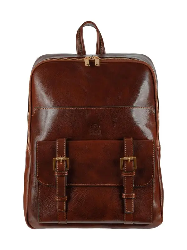 TIME RESISTANCE Leather Backpack Travel Bag In The Divine Comedy - Brown