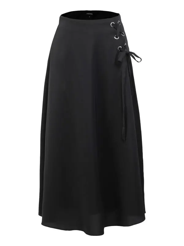 SMART AND JOY Lacing On Side Trapeze Midi Skirt - Black