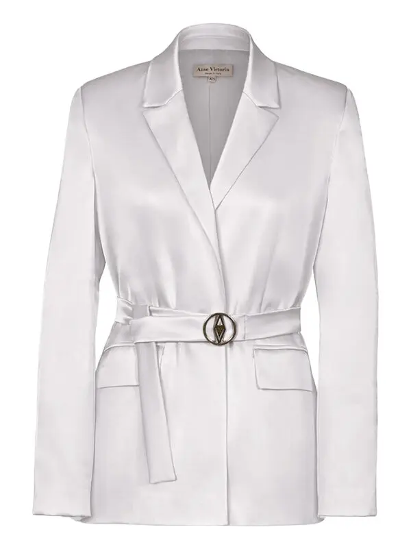 ANSE VICTORIN Claire Silk Cotton Blazer Pearl - Grey
