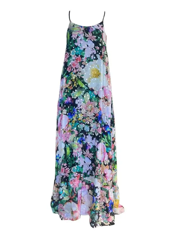 INTROVERTIE VIENNA Madeira Viscose Lurex A-line Maxi Dress Secret Garden - Black