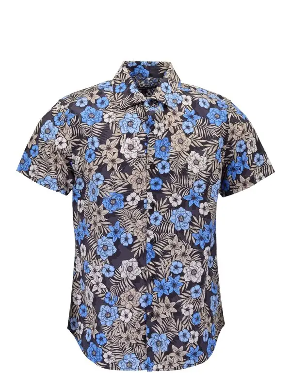 LORDS OF HARLECH Scott Tropical Mix Printed Button Up Shirt - Black