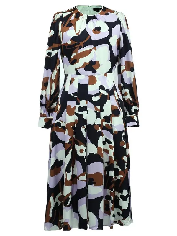 SMART AND JOY Macro Abstract Print Round Neck Dress Navy - Blue