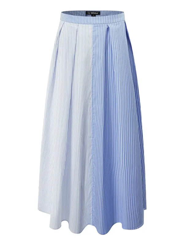 SMART AND JOY Long Two-tone Cotton Skirt - Blue