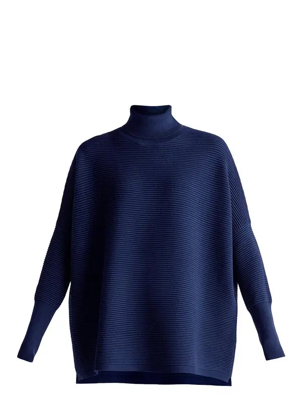 PAISIE Turtleneck Ribbed Jumper In Navy - Blue
