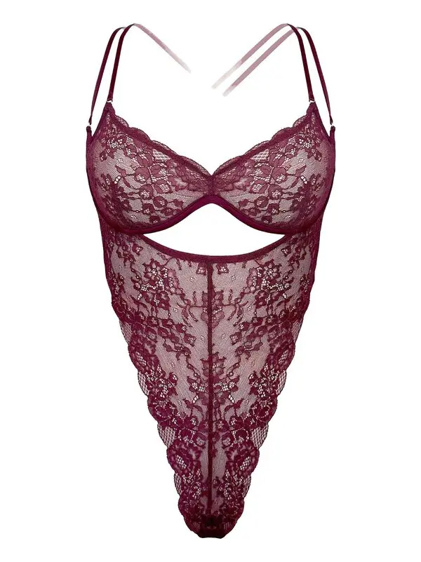 MONIQUE MORIN LINGERIE Rush Ouvert Bodysuit Velvet - Red