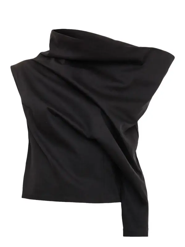 SAZHA Sculptural Asymmetric Top With One-shoulder Draping - Black
