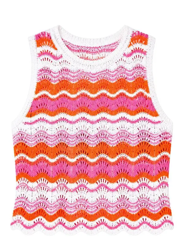 YUMI Stripe Crochet Stripe Vest Top - Orange