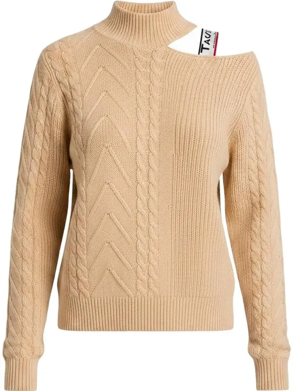 CHUKS COLLINS Victorian Cut Out Shoulder Ribbed Sweater - Red/white