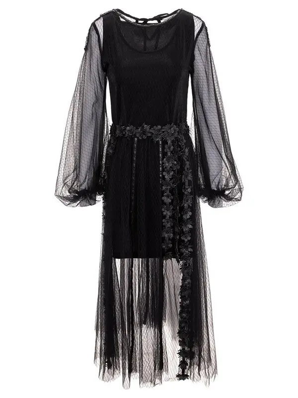 SILVIA SERBAN Textured Tulle Fit-and-flare Dress With Volumetric Appliqués - Black