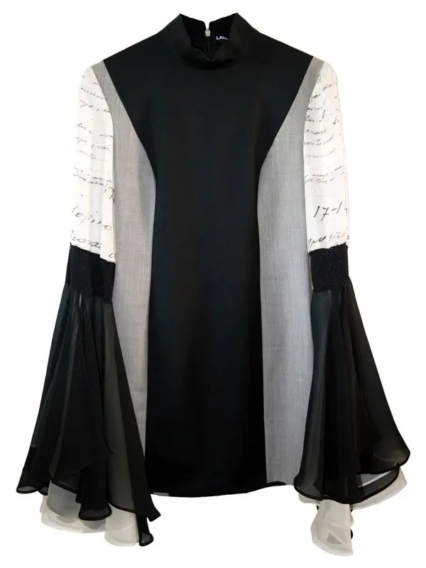 LAURA DAILI Black / White / Grey Silk Sleeve Mini Dress - Black/white/grey