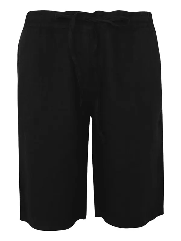 Haris Cotton Elastic Waistband Linen Bermuda - Black