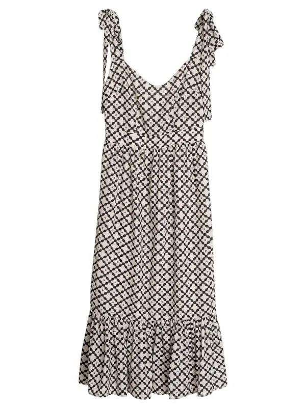 NIZA Printed Midi Dress With Sweetheart Neckline And Ruffled Hem - Black