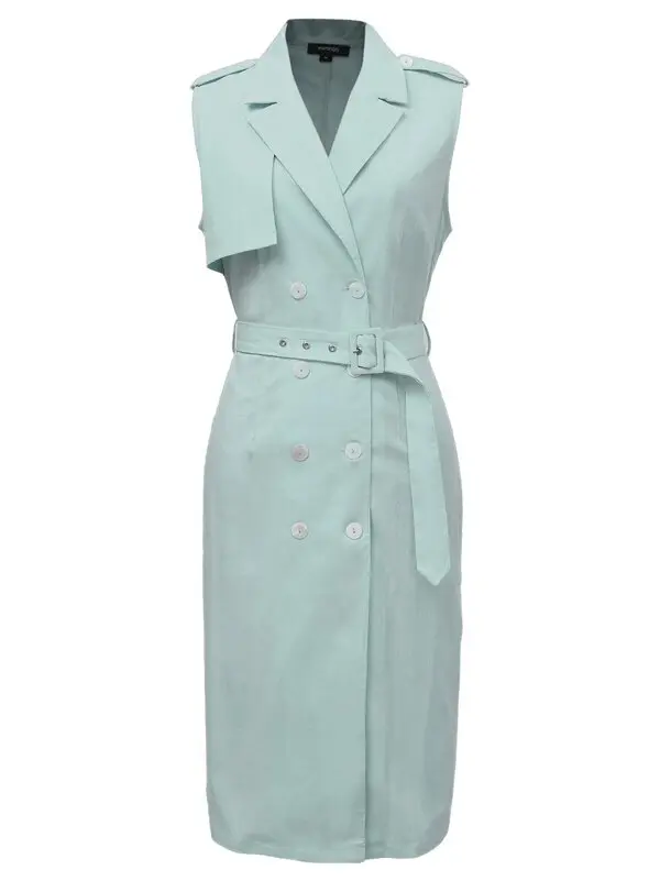 SMART AND JOY Double Breasted Trench Style Sleeveless Dress Mint - Green