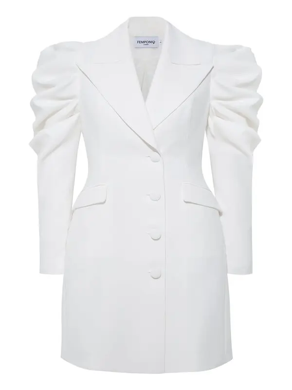 FEMPONIQ Draped Sleeved Tailored Blazer Dress - White