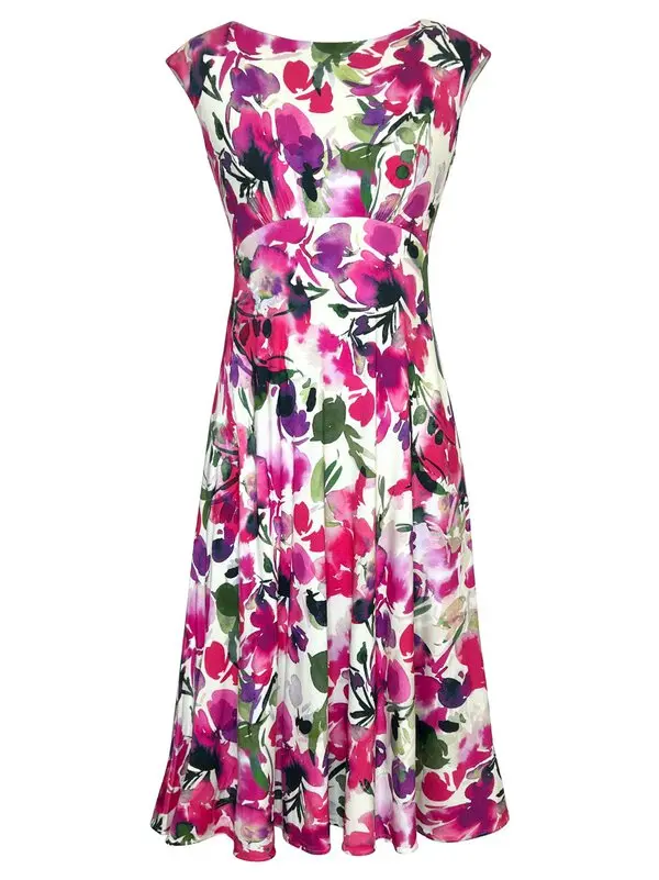 ALIE STREET LONDON Luna Midi Dress With Pockets In Fuchsia Florals - Pink