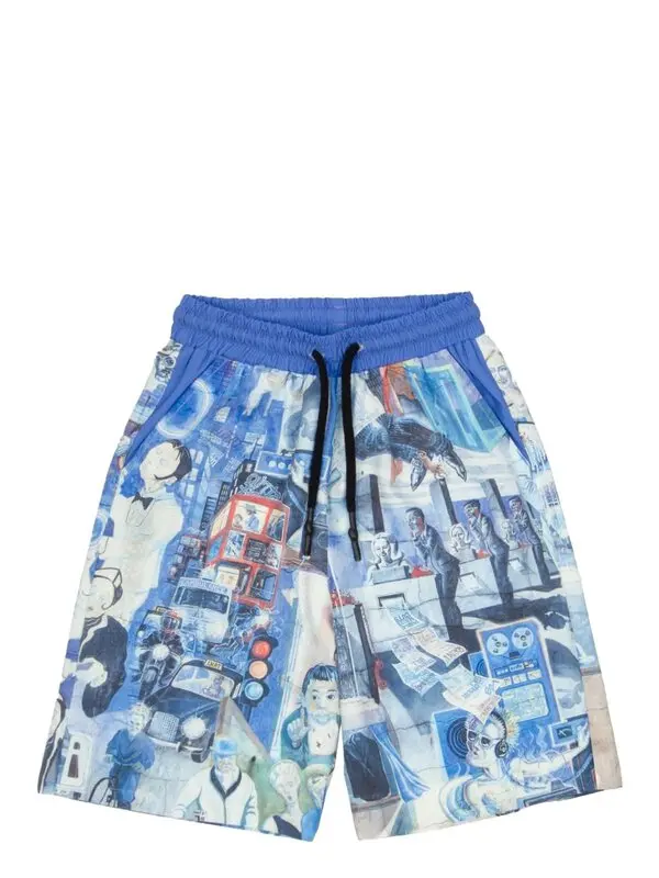 MYSIMPLICATED Bermuda Shorts In With Graffiti Design Recycled Fabric W - Blue