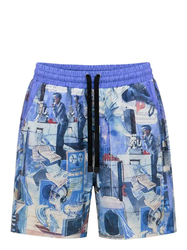 MYSIMPLICATED Bermuda Shorts In With Graffiti Design Recycled Fabric W - Blue