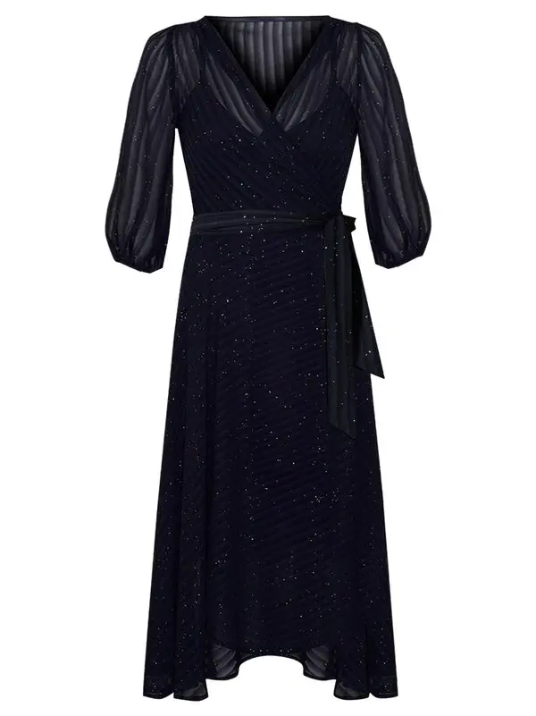 SACHA DRAKE Vivienne Wrap Dress In Navy Sparkle - Blue