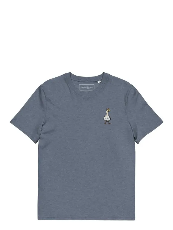 ANCHOR & CREW Heather Dapper Duck Actual Life Organic Cotton Embroidered T-shirt - Blue