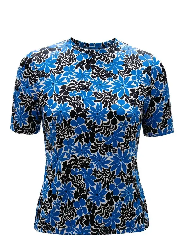 CRONO ZEE Flora Print Stretch Knit Top - Blue