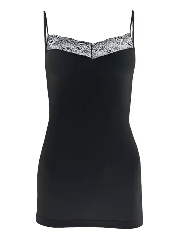 ZD ZERO DEFECTS Afrodita Lace Spaghetti Top V-neck – Silky Softness & Breathability Color - Black