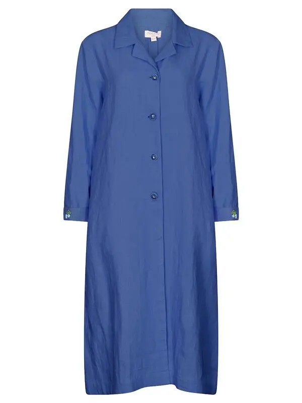 NOLOGO-CHIC Embroidered Gertrude Coat Dress Linen Indigo - Blue