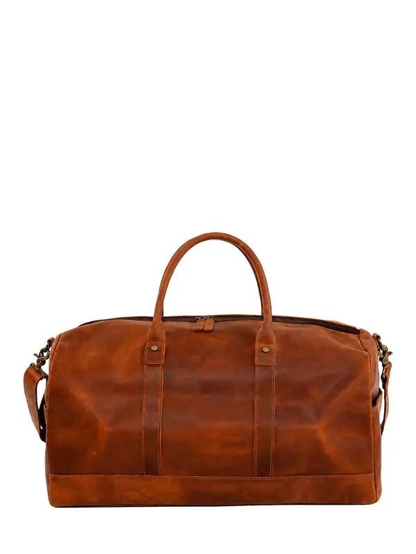 TOURI Genuine Saddle Leather Duffel Bag - Brown