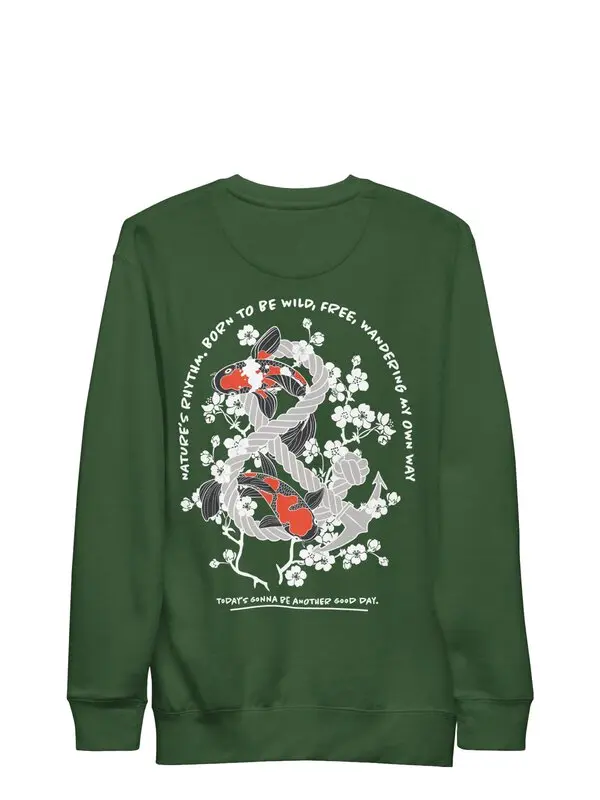 ANCHOR & CREW Forest Koi Fish Another Good Day Cotton Blend Sweatshirt - Green