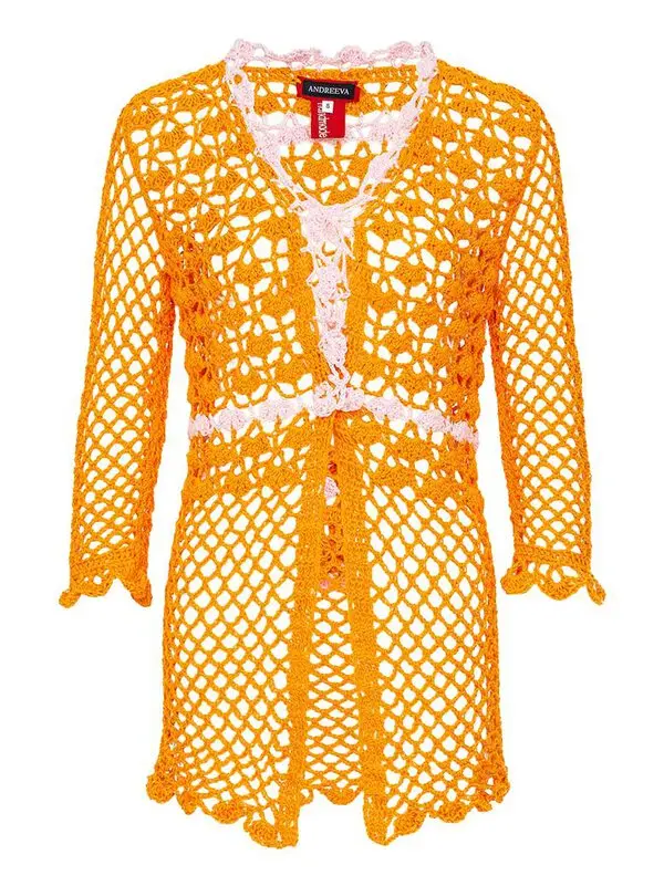 ANDREEVA California Poppy Handmade Crochet Shirt - Orange