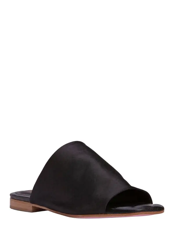 BEAUTIISOLES BY ROBYN SHREIBER April Sandal Slide Comfortable Stretch Satin Beach & Work & Evening Flat Sandal Mule - Black