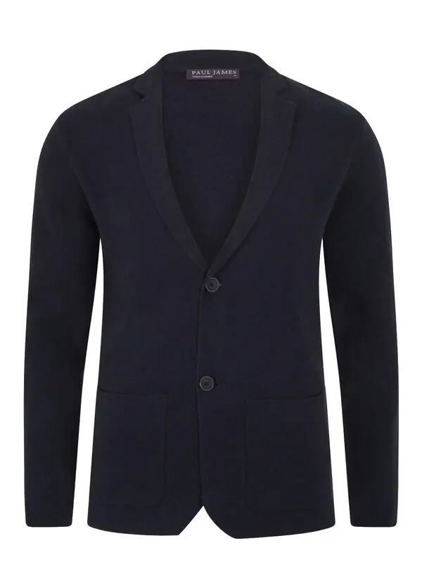 PAUL JAMES KNITWEAR Lightweight Merino Cashmere Federico Knitted Blazer Submarine Navy - Blue